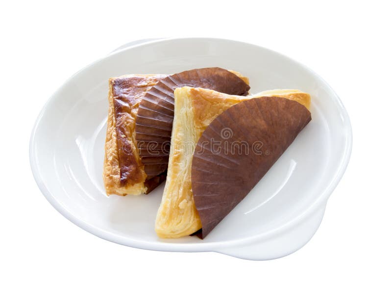 Pie Triangular Shape on White Dish, Isolated on White Background Stock ...