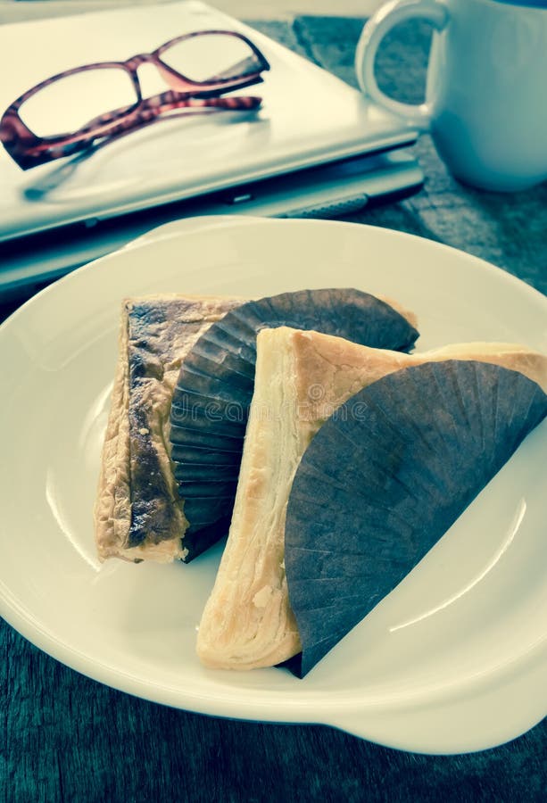 Pie Triangular Shape on White Dish,vintage Effect Filter Stock Image ...