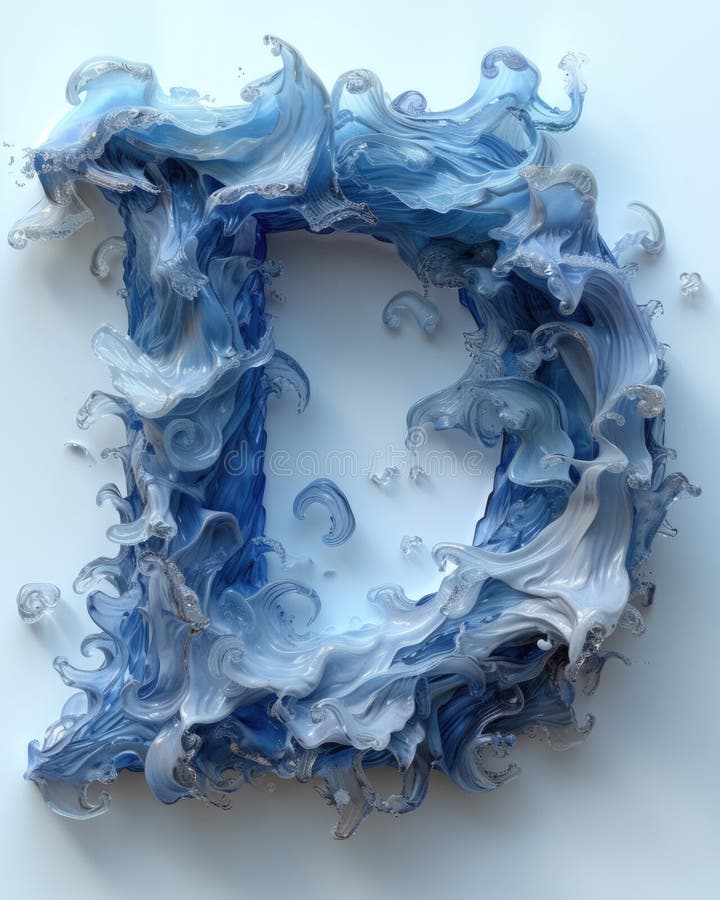 Blue and White Artwork Featuring Letters in the Shape of the Sea ...