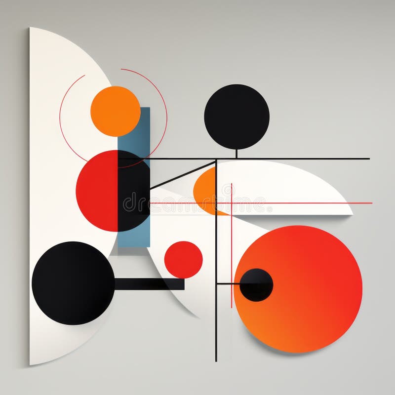 Minimalist Constructivism Art: Abstract Image with Red, Orange, Black ...