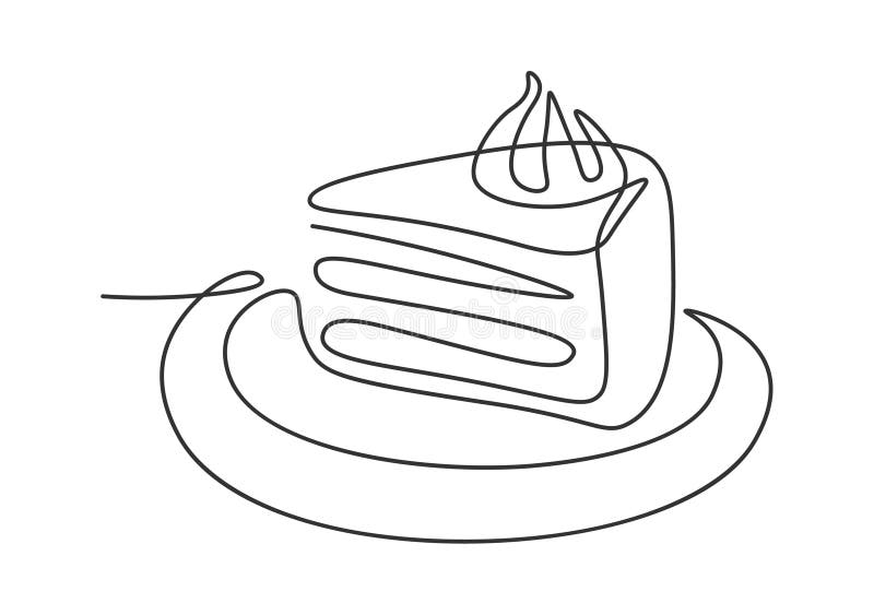 Piece of Birthday Cake in Line Art Stock Vector - Illustration of drawn ...