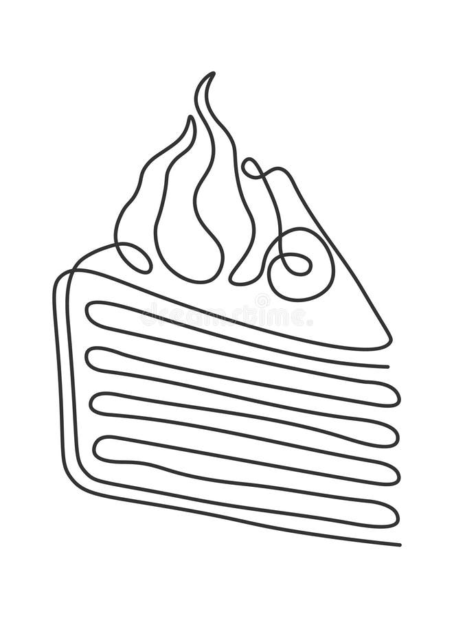 Piece of Birthday Cake in Line Art Stock Vector - Illustration of line ...