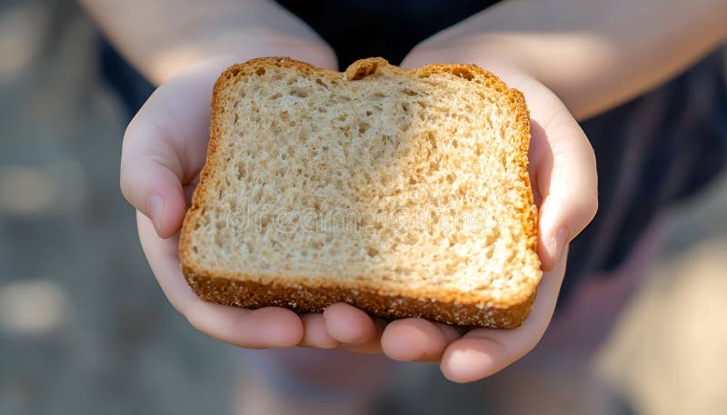 Piece of Bread in Children Hands. Hunger and Helping Concept. Stock ...