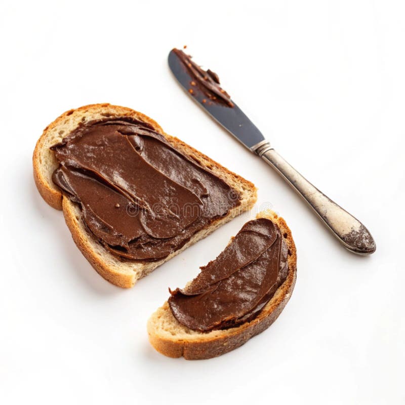 Piece of Bread with Chocolate Paste and Knife Isolated on Transparent ...