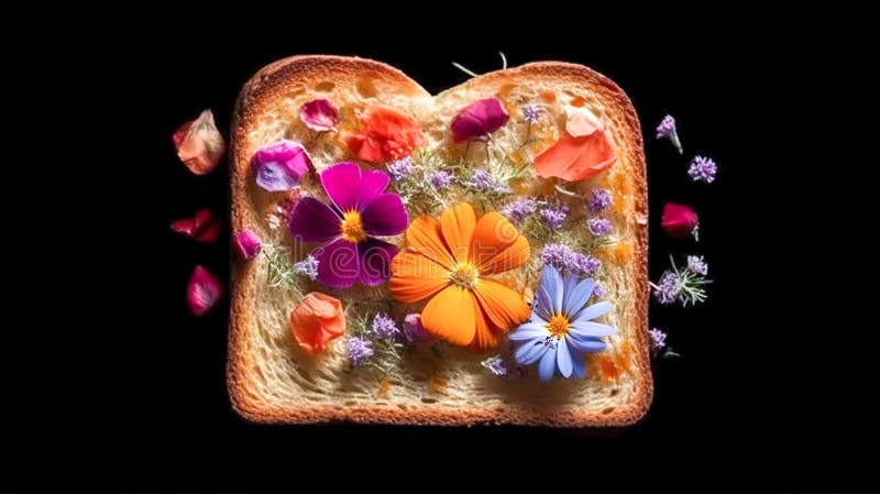 A Piece of Bread Decorated with Flowers, Generative AI. Stock ...