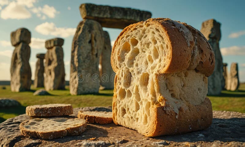 A Piece of Bread is Sitting on a Rock in Front of a Stone Monument ...