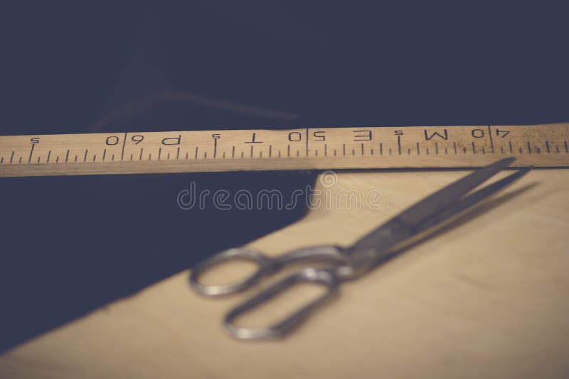 Fabric Cut and Cutting Tools Meter Ruler and Scissors Stock Photo ...