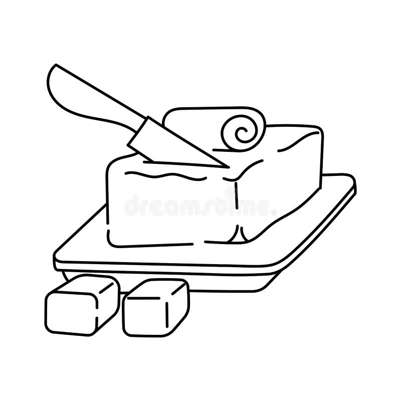 Piece of Butter. Dairy Product. Editable Outline Stroke. Vector Line ...