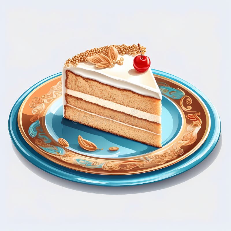 A Piece of Cake with a Cherry on a Nice Plate. Graphic Design Stock ...