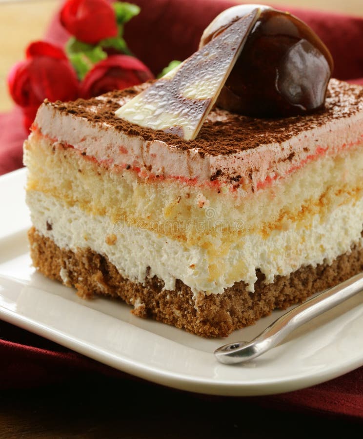 Piece of cake with cream stock image. Image of sweet - 29911643