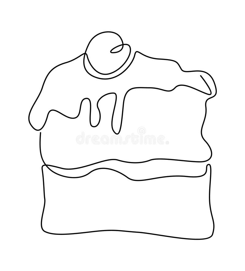Piece of Cake Line Art Dessert Stock Vector - Illustration of food ...