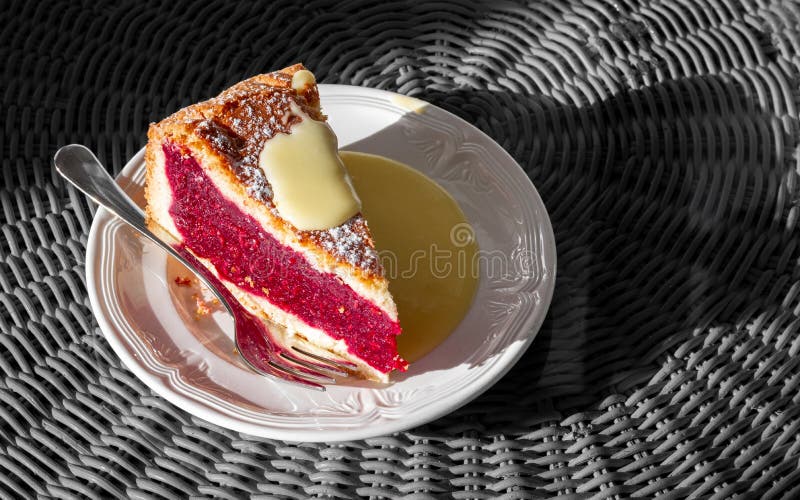 Piece of Cake with Raspberry Jam Stock Photo - Image of cafeteria ...