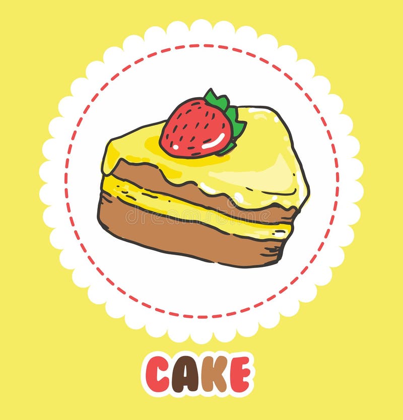 Piece of Cake with Strawberry and Pink Yellow Icing. Cake Icon Stock ...