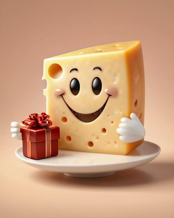 Piece of Cheese with a Face with a Gift Box Stock Illustration ...