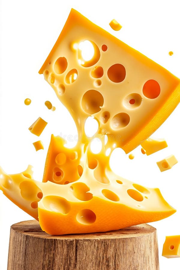 A Piece of Cheese Falling Off of a Wooden Block Stock Photo - Image of ...