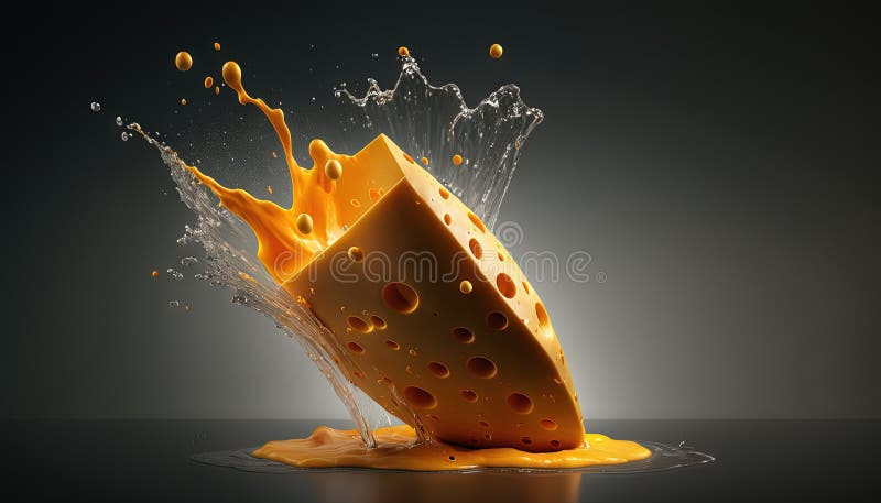 A Piece of Cheese is Falling into a Puddle of Orange Juice. Generative ...