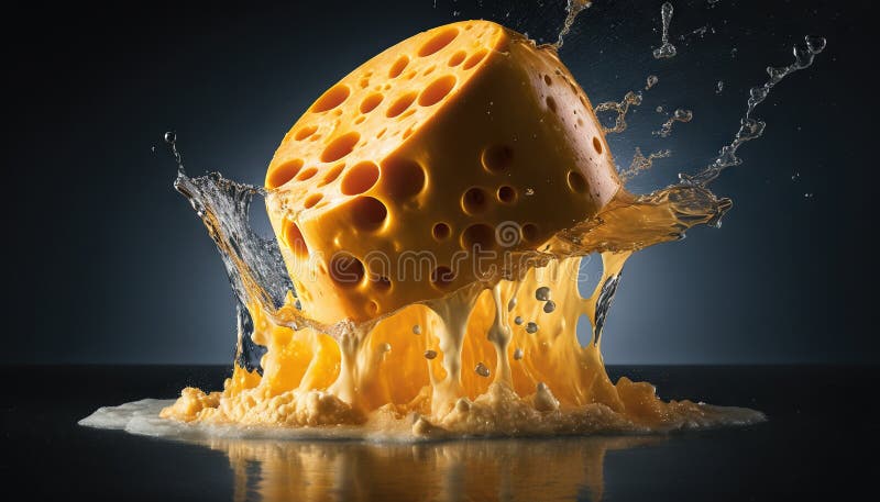 A Piece of Cheese is Falling into the Water with Splashes. Generative ...