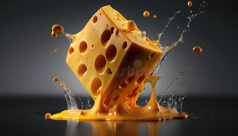 A Piece of Cheese Falling into the Water with Splashes. Generative Ai ...