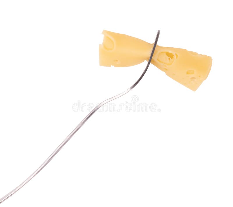 Piece of Cheese on Fork Isolated on White Background Stock Photo ...