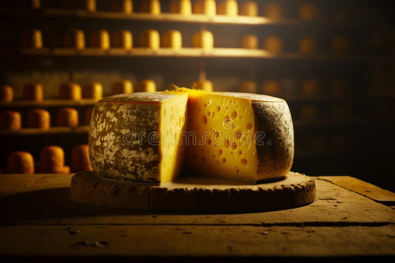Piece of Cheese Sitting on Top of Cutting Board on Table. Generative AI ...