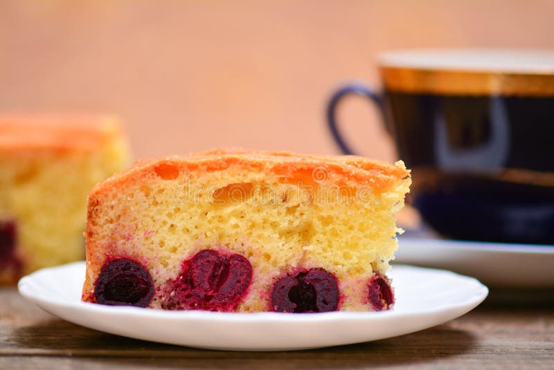 Piece of Cherry Pie and Cup of Tea Stock Image - Image of sweet ...