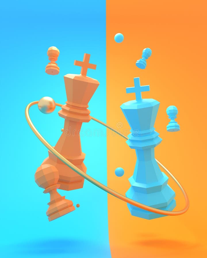 Piece of Chess. the Kings and Pawns Low Poly Model. Levitation of a ...