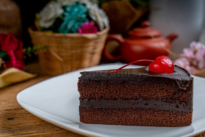 Chocolate Cake with Red Cherry Stock Photo - Image of cake, dessert ...