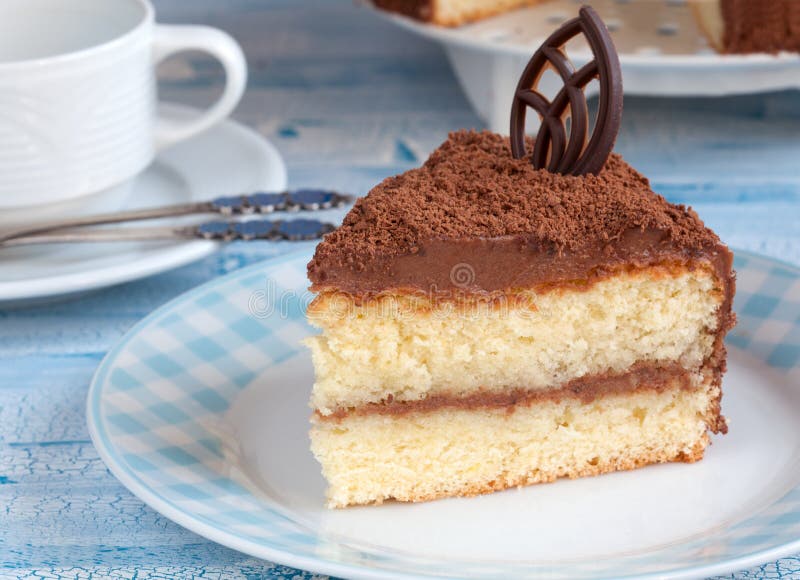 A Piece Chocolate Cream Cake on a Dessert Plate Stock Image - Image of ...