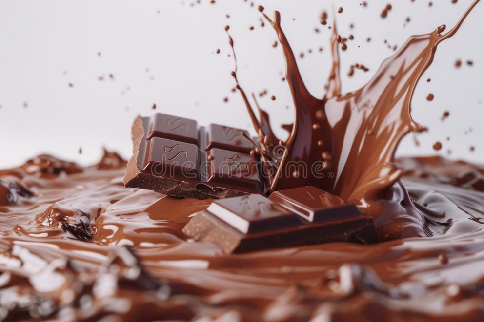 A Piece of Chocolate is Falling into a Puddle of Rich, Velvety ...