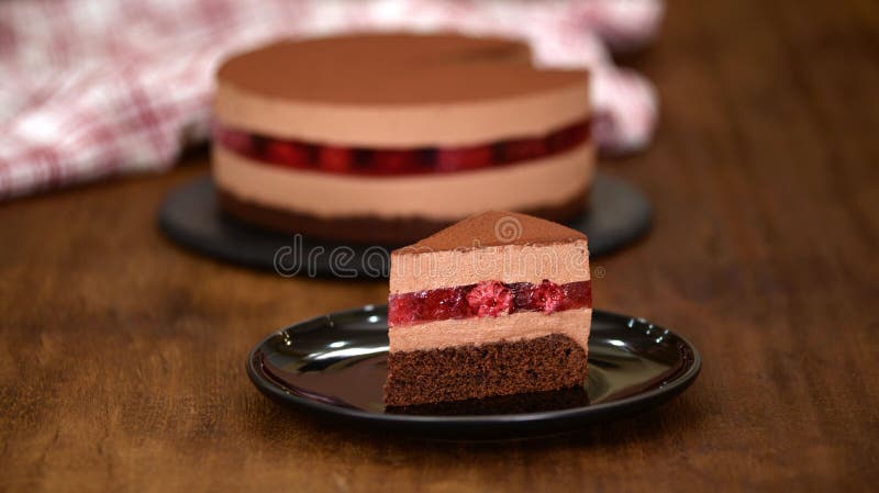 Piece of Chocolate Mousse Cake with Raspberry Jelly. Stock Image ...
