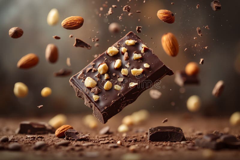 A Piece of Chocolate with Nuts Falling Out of it Stock Photo - Image of ...