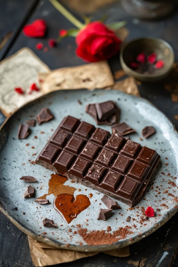A Piece of Chocolate on a Plate with a Heart on it. Generative AI Stock ...