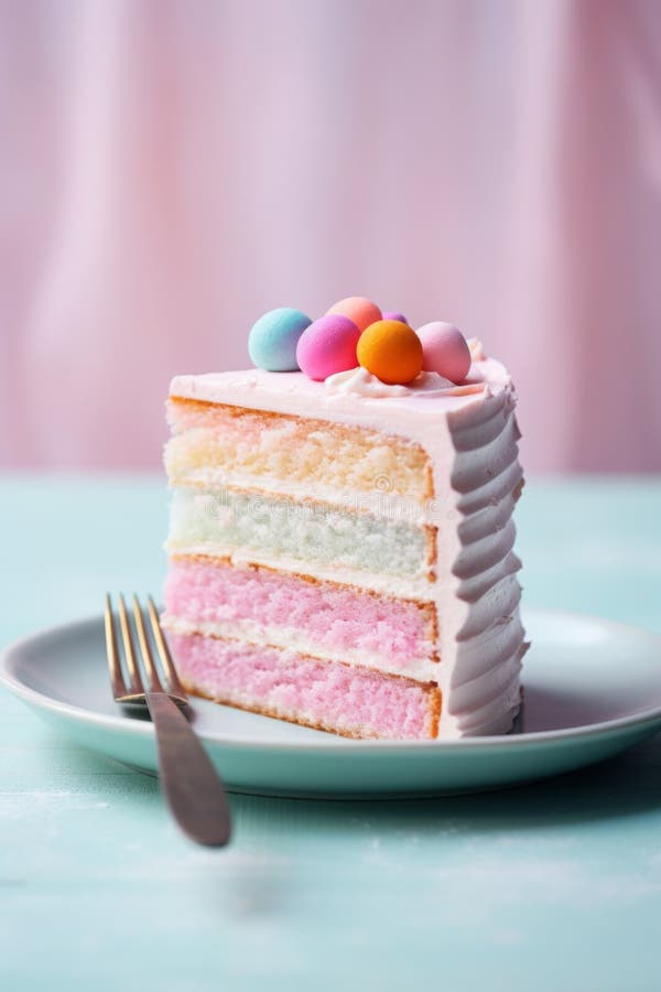 Piece of Color Cake on Blue Background Stock Illustration ...