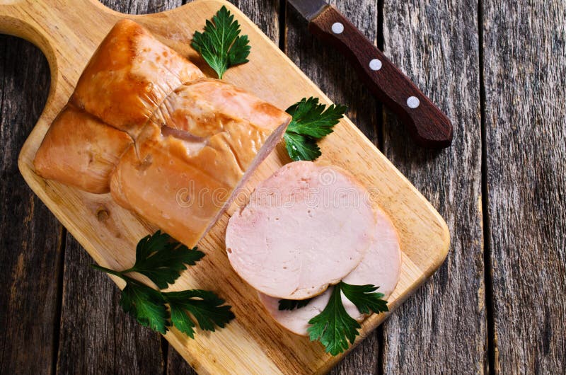 Piece of cooked ham stock image. Image of parsley, plate - 61349005