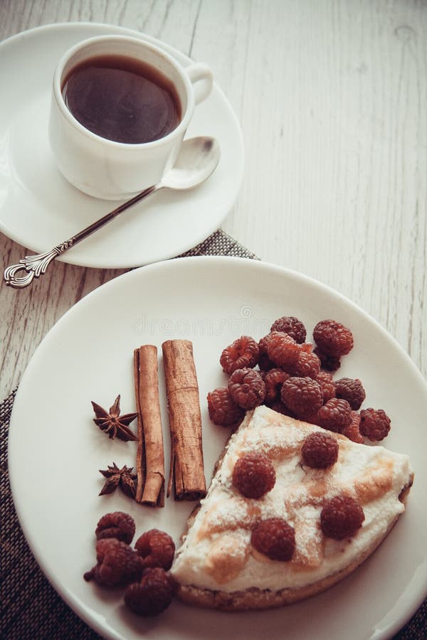 Piece of Cottage Cheese Kisch with Raspberries Stock Image - Image of ...
