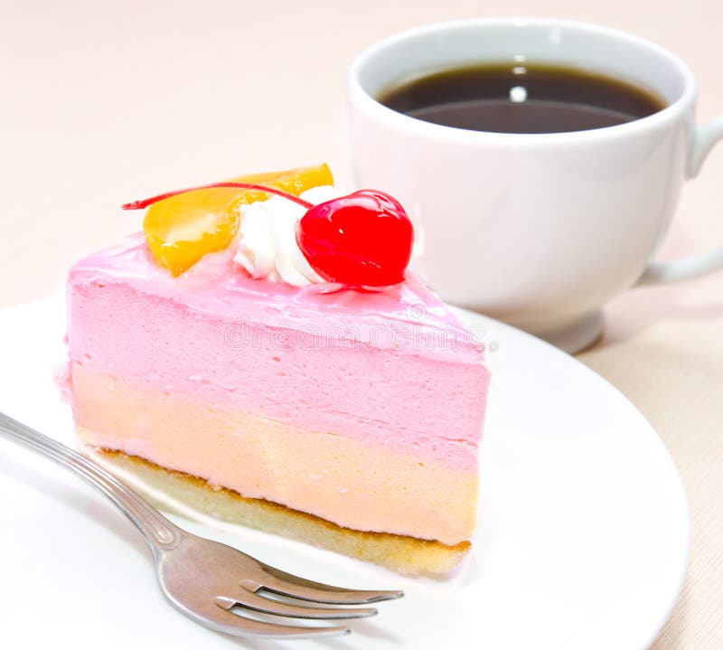 Piece of Cream Cake with Cherry Stock Image - Image of dessert, sweet ...