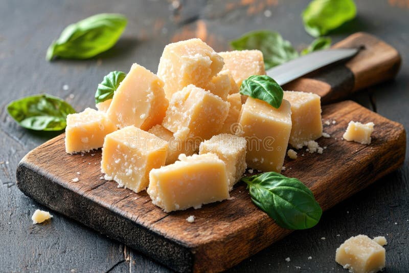 Cubed Cheese on Cutting Board Stock Image - Image of appetizing ...