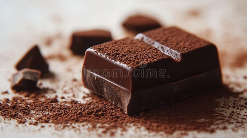 A Piece of Dark Chocolate Dusted with Cocoa Powder, Resting on a ...