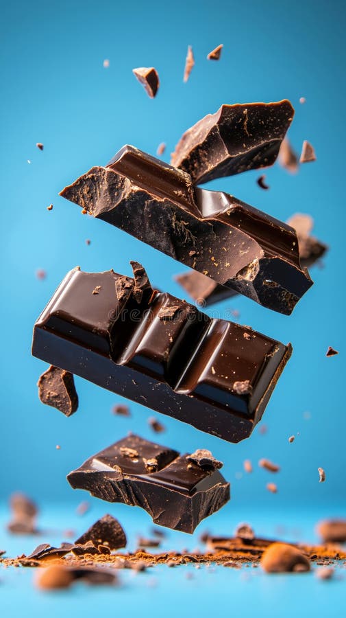 A Piece of Dark Chocolate Falling into the Air Stock Illustration ...