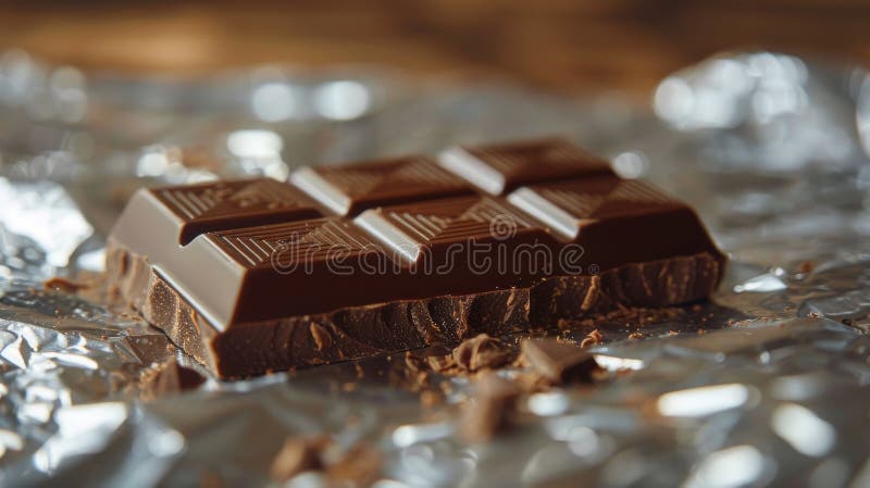 A Piece of Dark Chocolate on Silver Foil Wrapping Stock Photo - Image ...