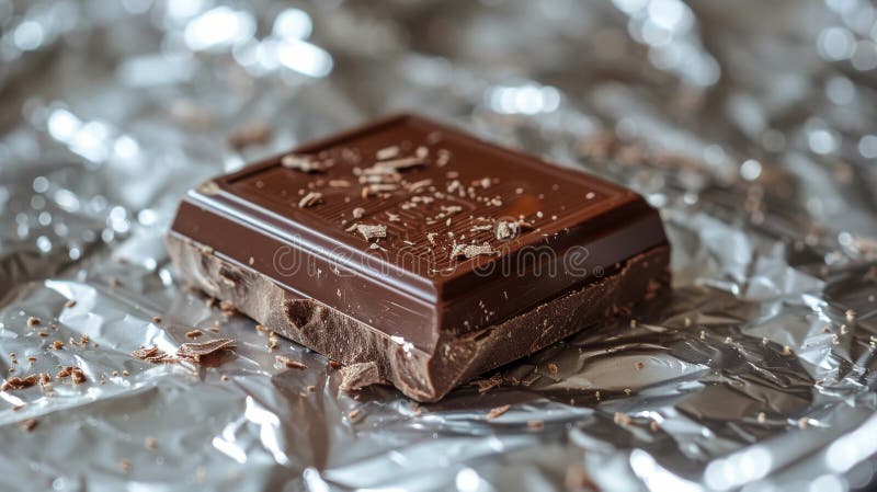 A Piece of Dark Chocolate on Silver Foil Wrapping Stock Photo - Image ...