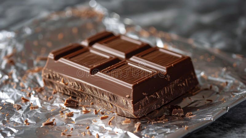 A Piece of Dark Chocolate on Silver Foil Wrapping Stock Image - Image ...