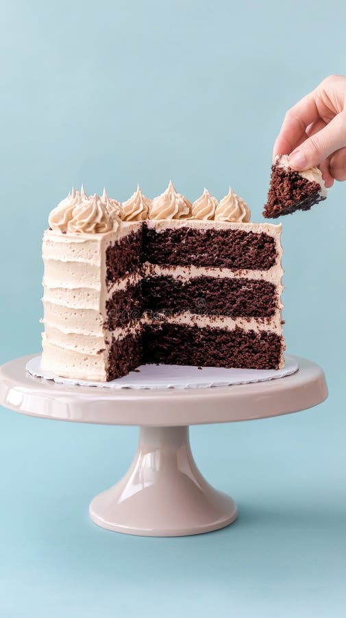 A Piece of Decadent Chocolate Layer Cake with Smooth Frosting ...
