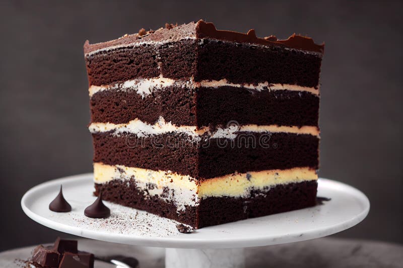 Piece of Delicate Homemade Chocolate Cake with Layer of White Cream ...