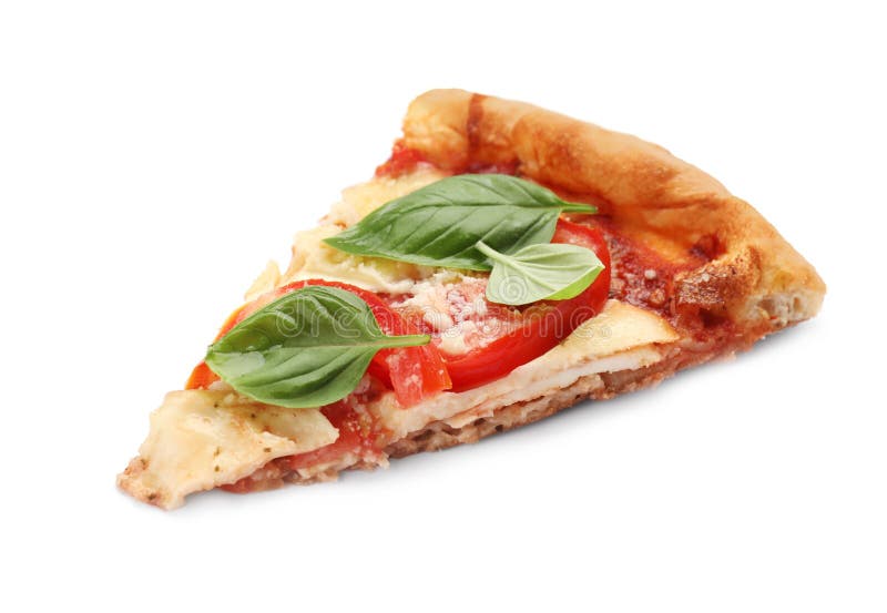 Piece of Delicious Caprese Pizza Isolated on White Stock Image - Image ...