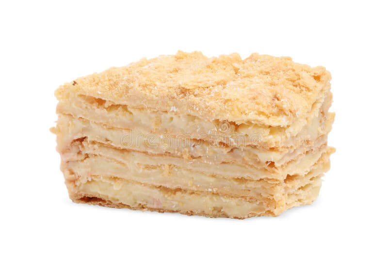 Piece of Delicious Napoleon Cake Isolated on White Stock Photo - Image ...