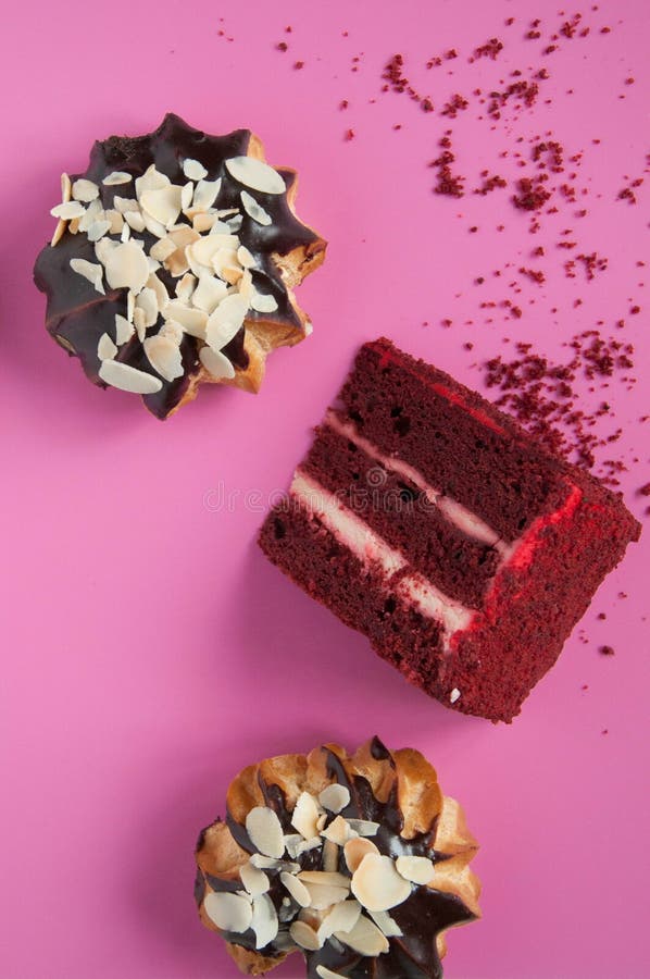Red Velvet Cake and Eclairs Stock Image - Image of delicious, closeup ...