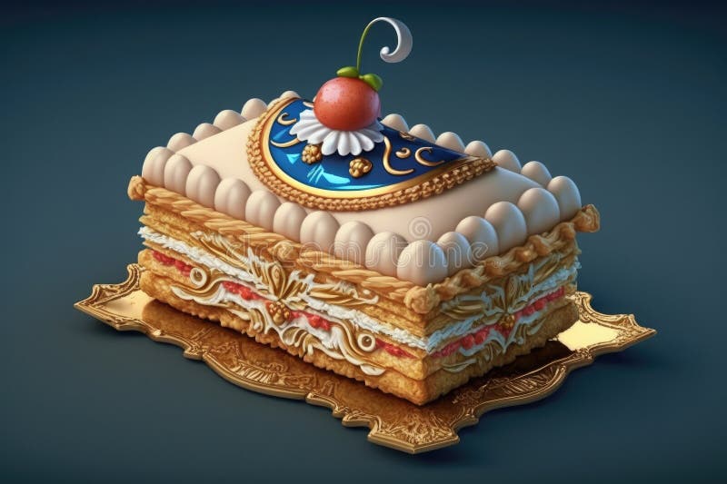 Piece of Dessert in Form of Rectangular Napoleon Cake with Decoration ...