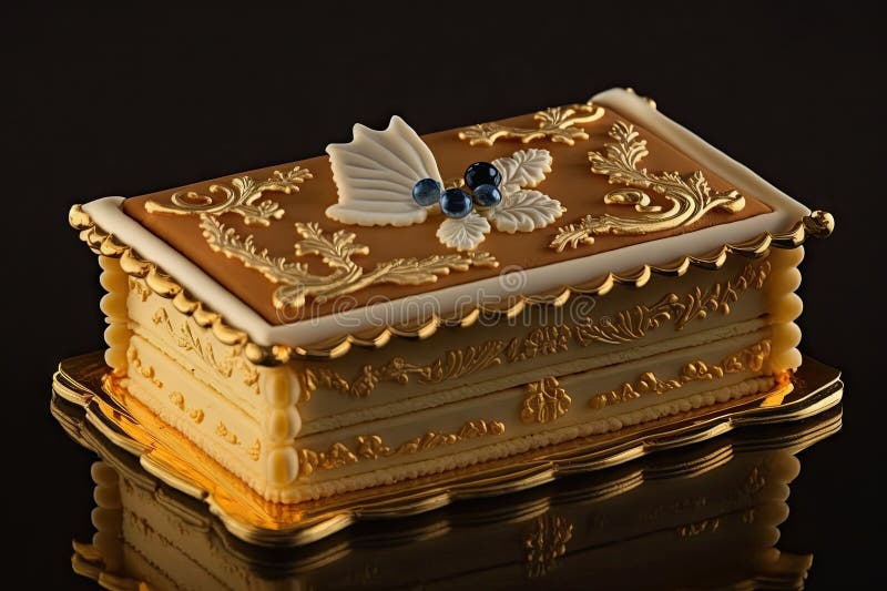 Piece of Dessert in Form of Rectangular Napoleon Cake with Decoration ...