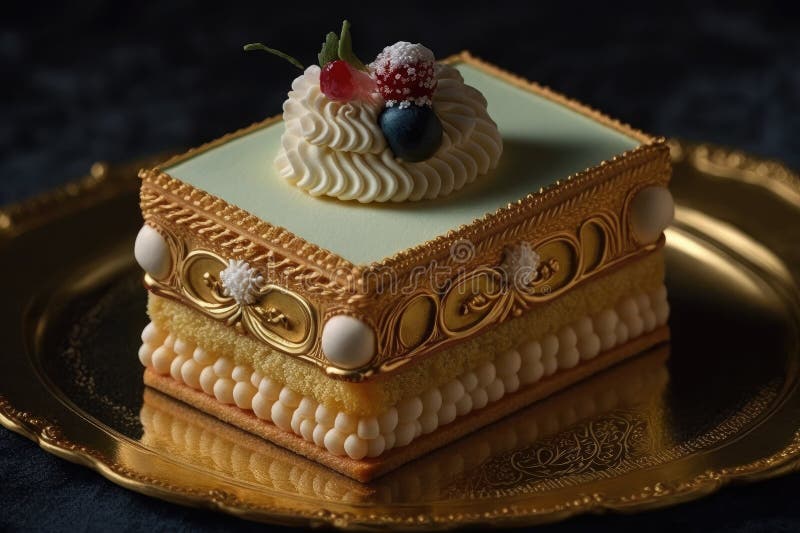 Piece of Dessert in Form of Rectangular Napoleon Cake with Decoration ...